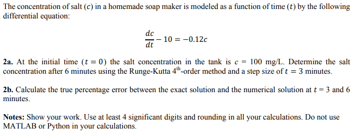Solved The concentration of salt (c) in a homemade soap | Chegg.com