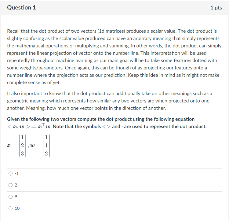 Solved Recall that the dot product of two vectors (1d | Chegg.com