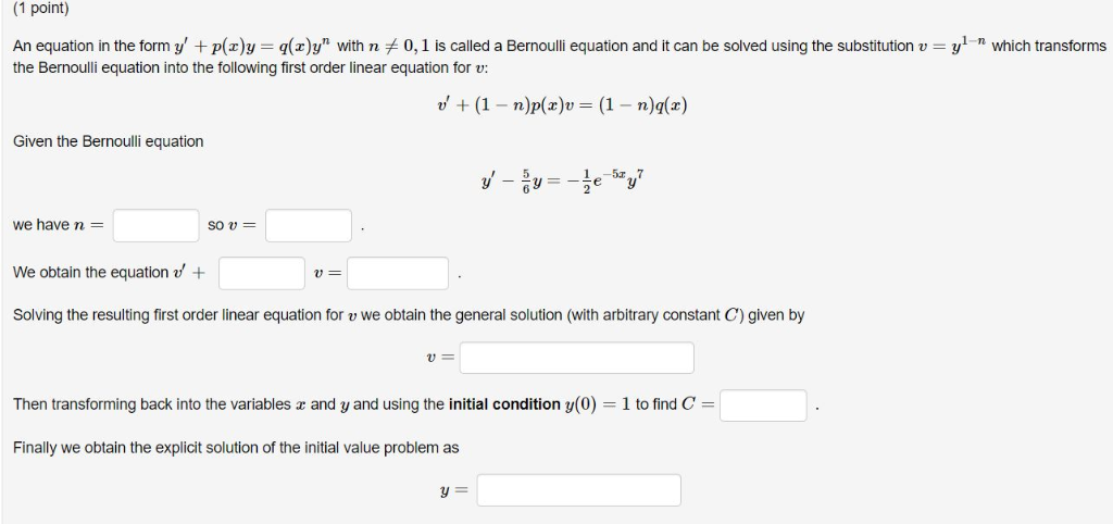 Solved (1 point) An equation in the form yp(x)y q(x)y" with | Chegg.com