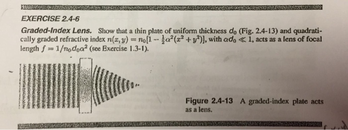 Solved EXERCISE 2.4-6 Graded-Index Lens. Show that a thin | Chegg.com