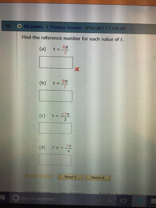 Solved Find the reference number for each value of t t = 6 | Chegg.com