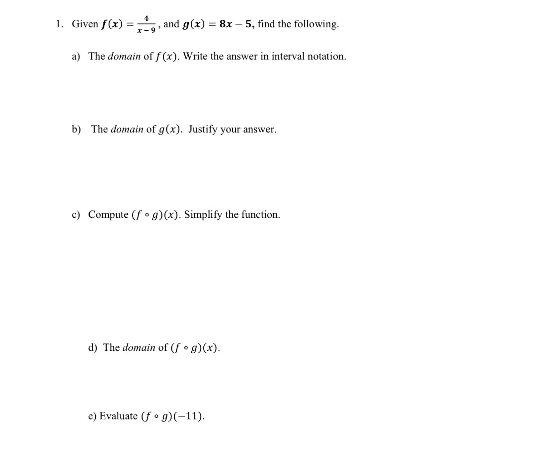 Solved 1. Given f(x)=x−94, and g(x)=8x−5, find the | Chegg.com