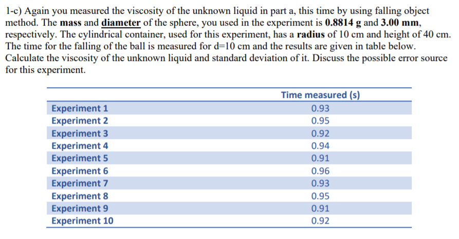 Solved UNKNOWN LİQUİD DENSİTY: 1260.5 KG/M3 VİSCOSİTY OF THE | Chegg.com