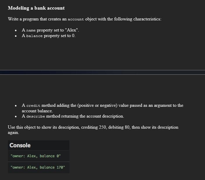 Solved Modeling a bank account Write a program that creates | Chegg.com