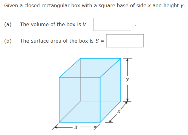 Solved Given a closed rectangular box with a square base of | Chegg.com