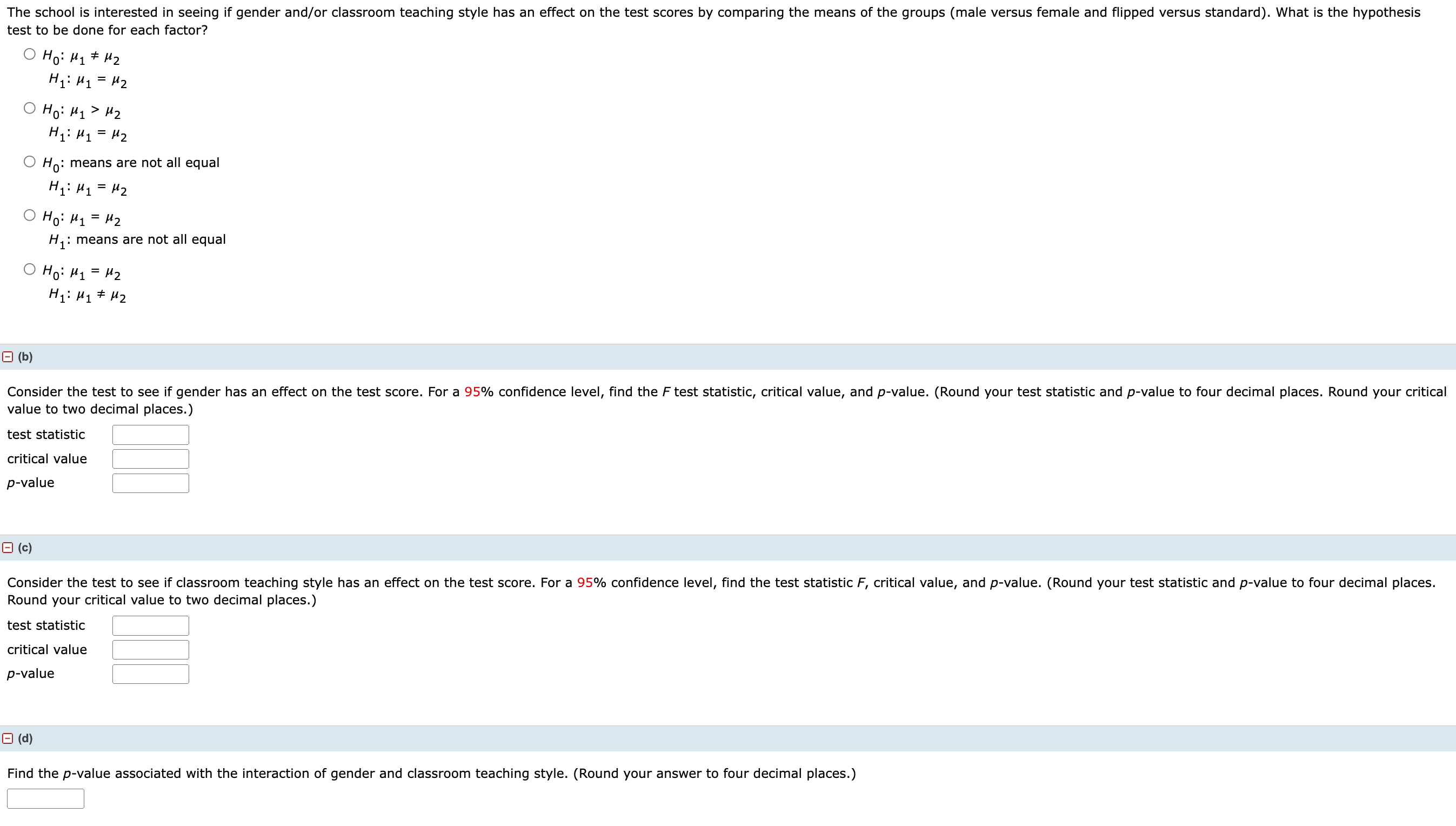 Solved test to be done for each factor? | Chegg.com
