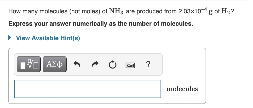 Solved How many molecules (not moles) of NH3 are produced | Chegg.com