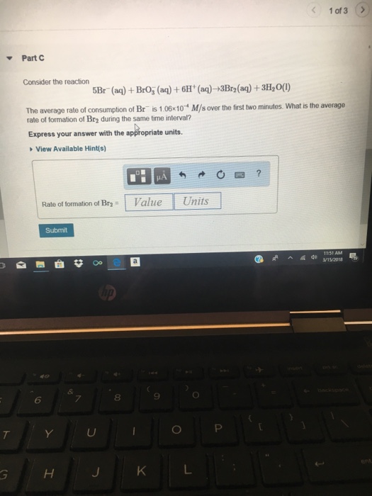 Solved 1013 () Part Consider the reaction 5Br_ (aq) + Bros | Chegg.com