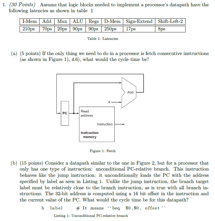 1. (30 Points) Assume that logic blocks needed to | Chegg.com