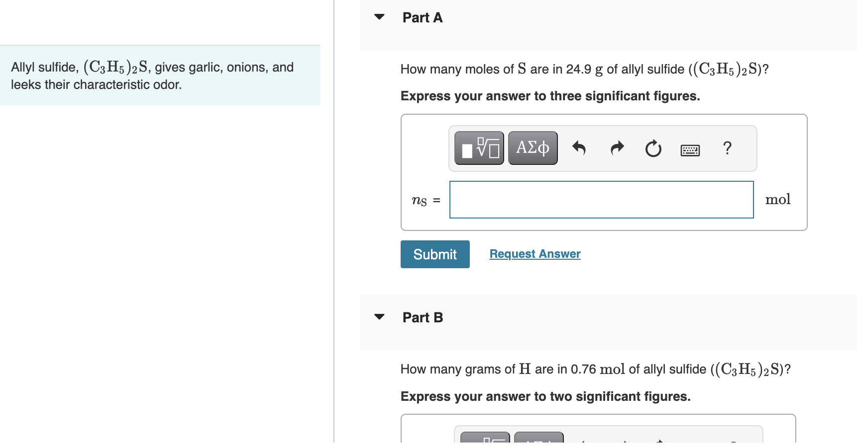 Solved Allyl sulfide, (C3H5)2 S, gives garlic, onions, and | Chegg.com