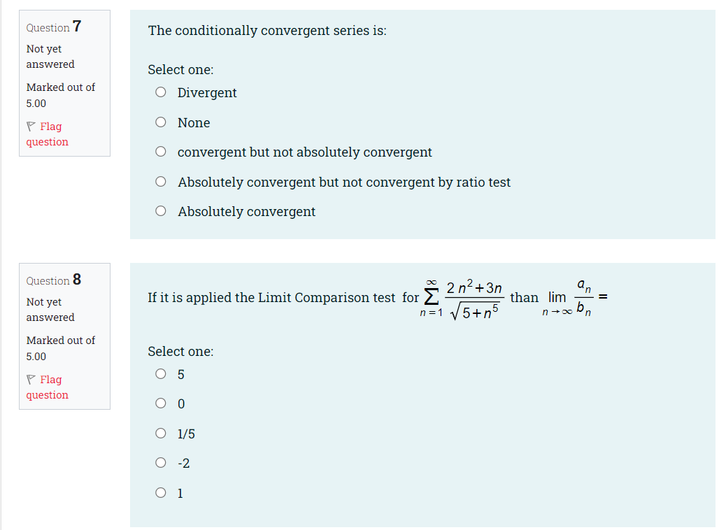 Solved The conditionally convergent series is: Select one: | Chegg.com Solved The conditionally convergent series is: Select one: | Chegg.com