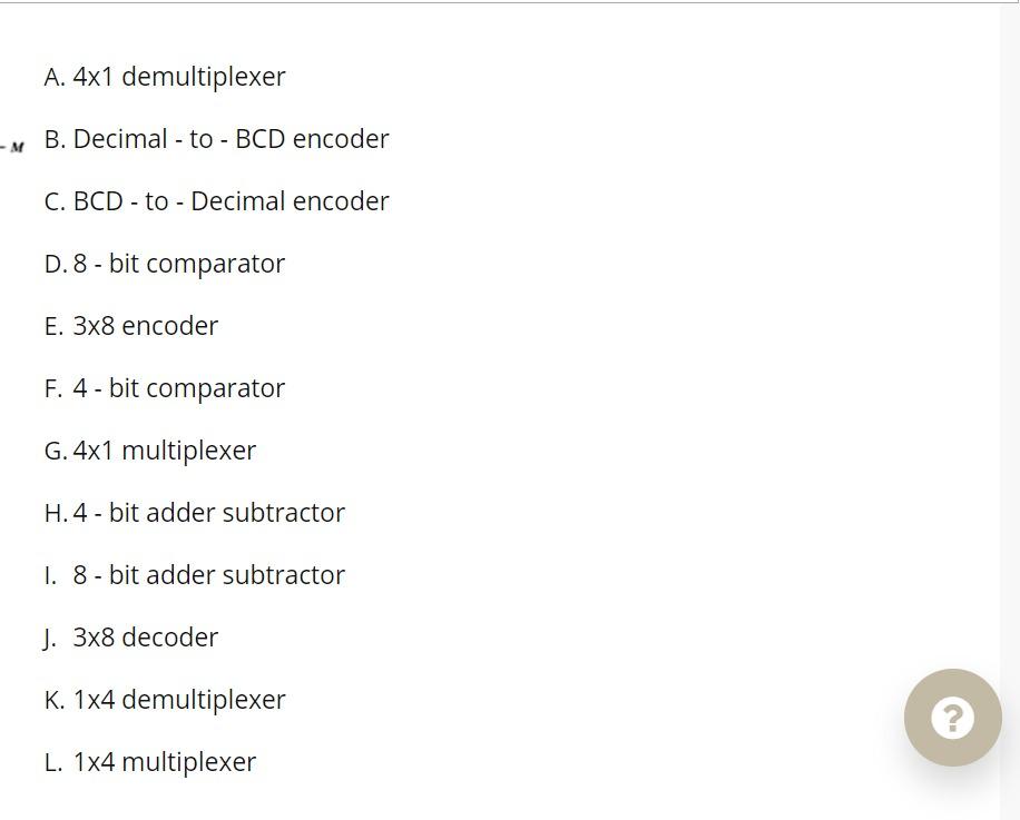 Solved A. 4x1 demultiplexer B. Decimal - to - BCD encoder C. | Chegg.com