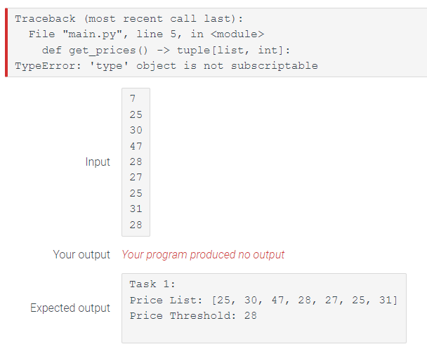 Solved ef get_prices ()−> tuple[list, int ] : prices = [] | Chegg.com