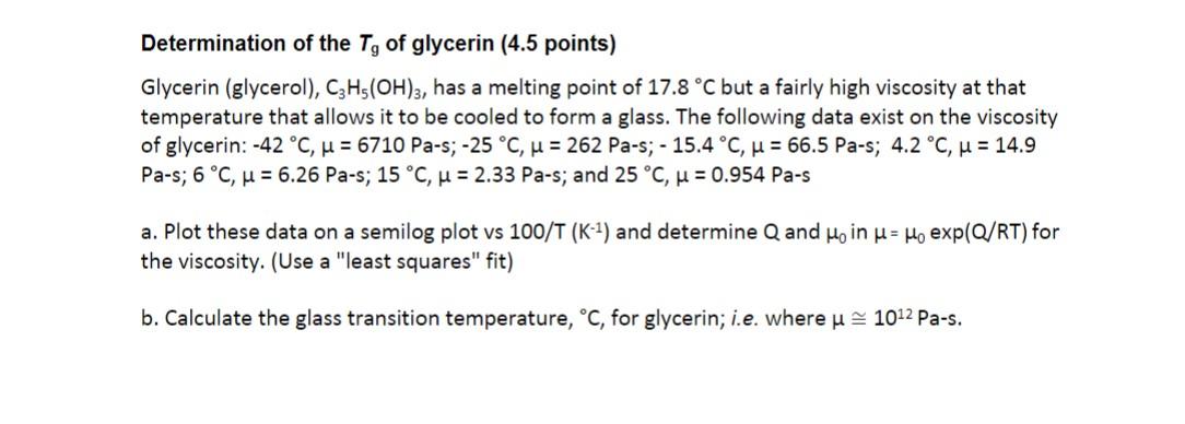 Solved Determination of the Tg of glycerin ( 4.5 points) | Chegg.com