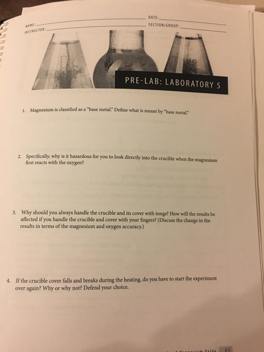 Solved DATE: SECTION/GROUP: NAME INSTRUCTOR: PRE-LAB: | Chegg.com