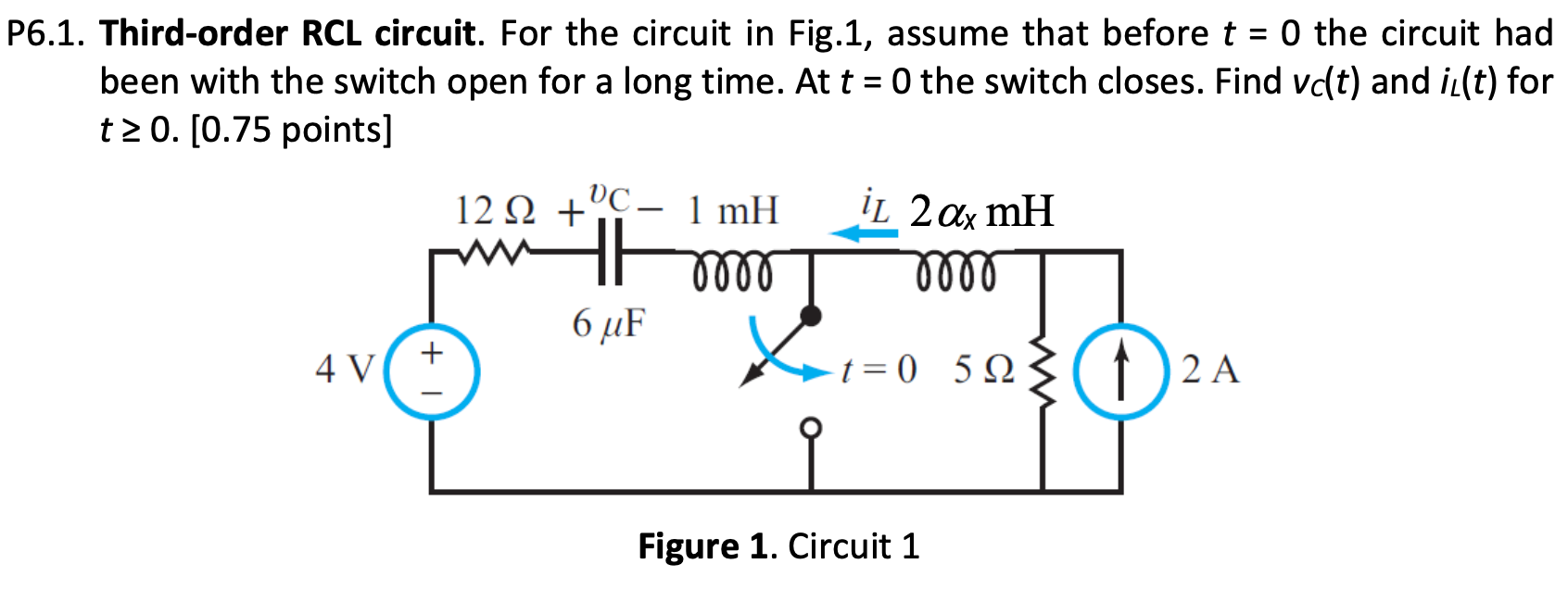Solved 6.1. Third-order RCL circuit. For the circuit in | Chegg.com