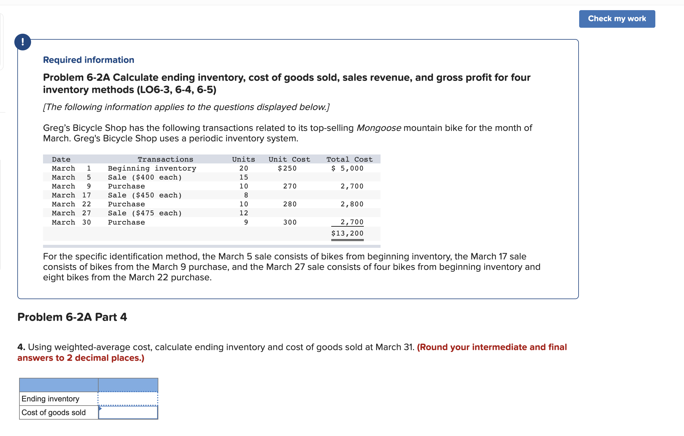 Solved Required information Problem 6-2A Calculate ending | Chegg.com
