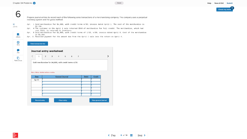 Solved Chapter 04 Problems A Swed Help Save & Exit Submit 10 | Chegg.com