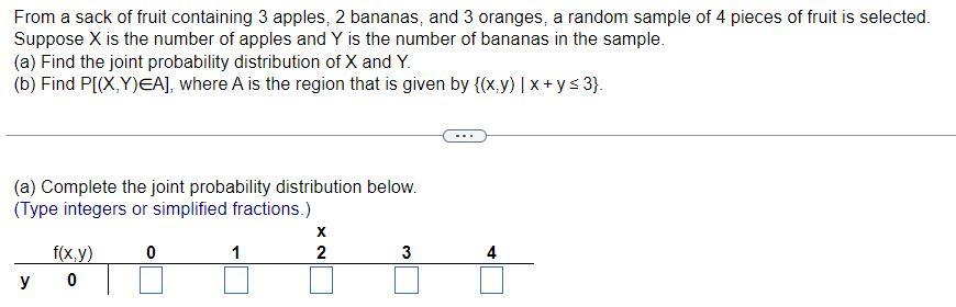 Solved From a sack of fruit containing 3 apples, 2 bananas, | Chegg.com