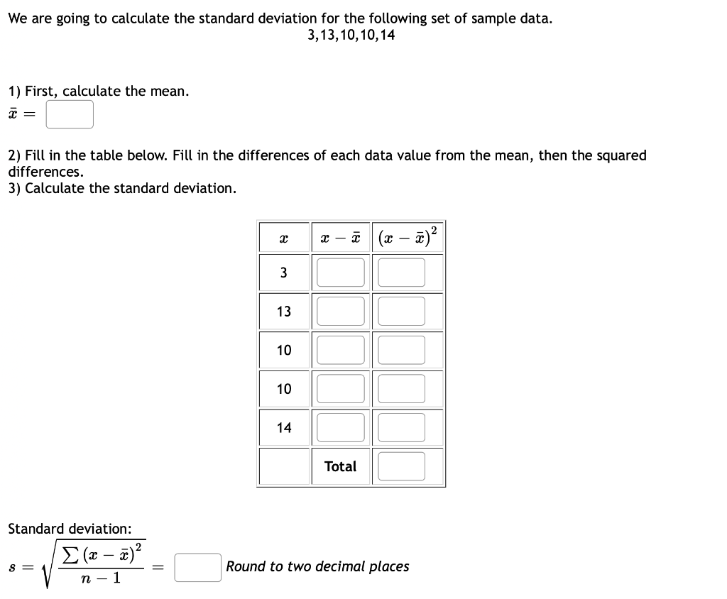 Solved We are going to calculate the standard deviation for | Chegg.com