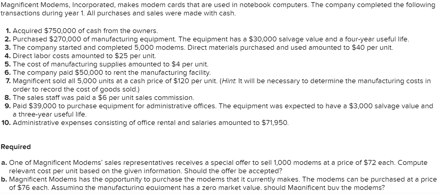 Solved I just need help with C. ﻿Magnificent Modems, | Chegg.com