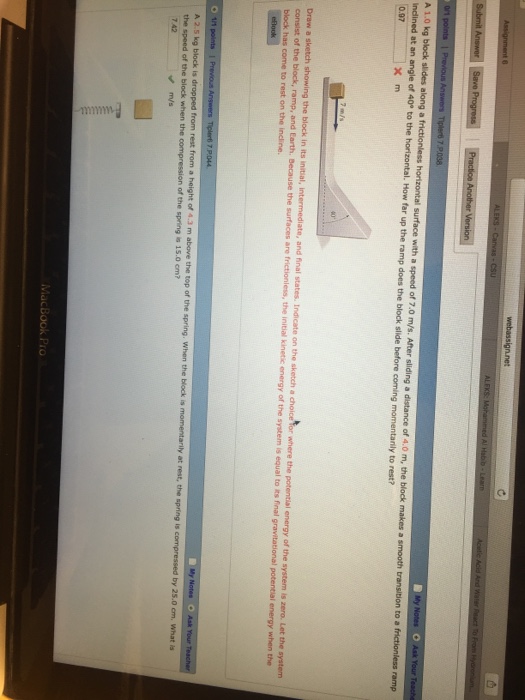 Solved A 1.0 kg block slides along a frictionless horizontal | Chegg.com