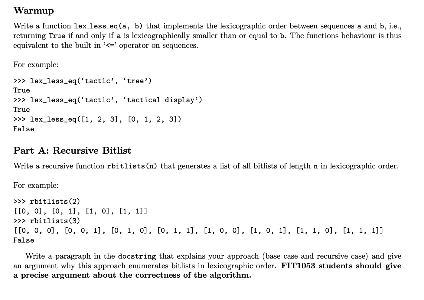Solved Warmup Write a function lex_less-eq(a, b) that | Chegg.com