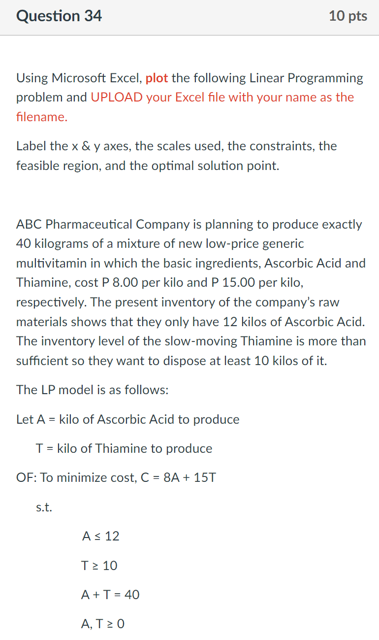 Solved Using Microsoft Excel, plot the following Linear | Chegg.com