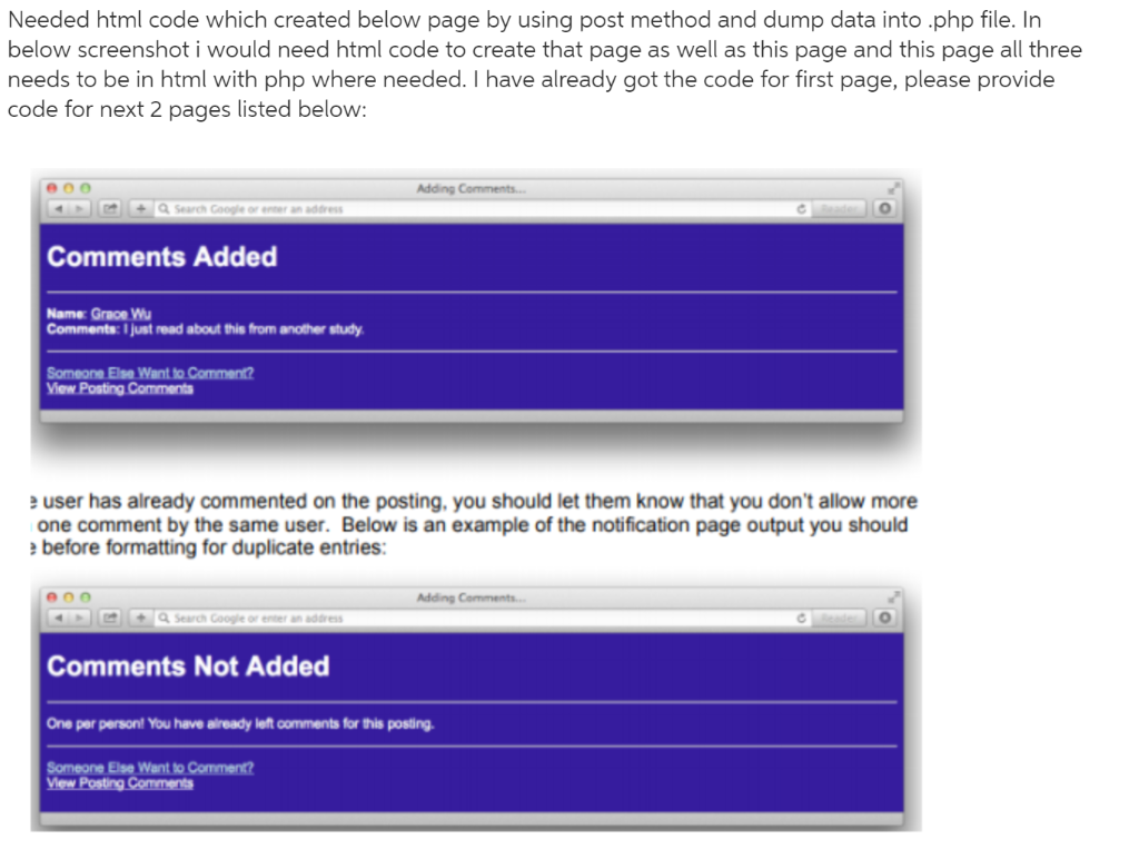 In both versions, provides a static posting which | Chegg.com