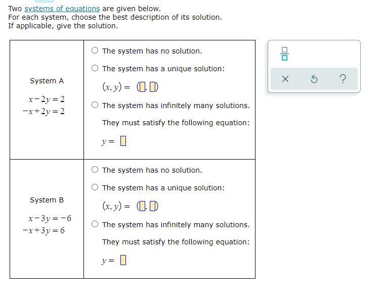Solved Two systems of equations are given below. For each | Chegg.com