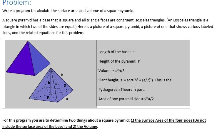 Solved Write a program to calculate the surface area and | Chegg.com
