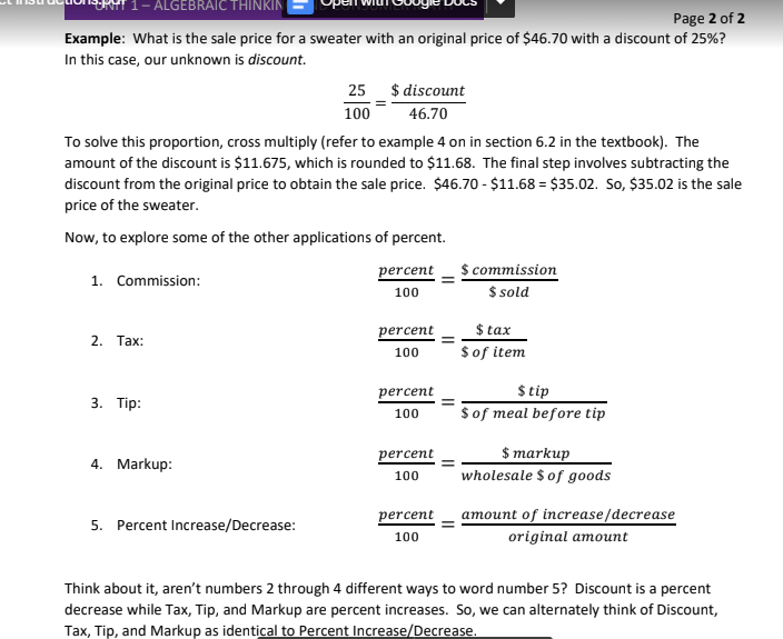 Solved 5. Percent Increase/Decrease: percent 100 amount of | Chegg.com