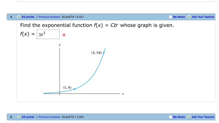 Solved Find the exponential function f(x) = Cb^x whose graph | Chegg.com