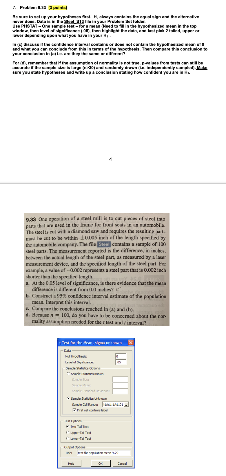 Solved 7. Problem 9.33 (3 points) Be sure to set up your | Chegg.com