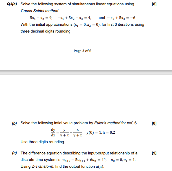 Solved [8] Q3(a) Solve the following system of simultaneous | Chegg.com