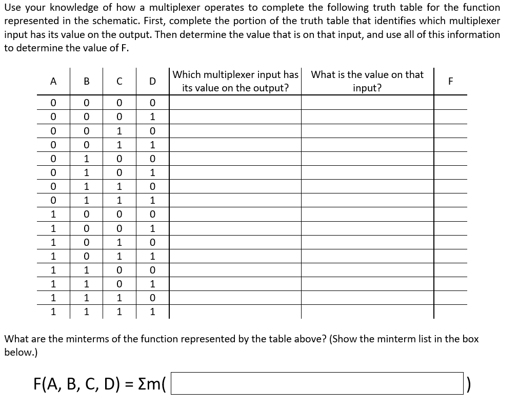 Solved We can also use the multiplexer circuit to implement | Chegg.com