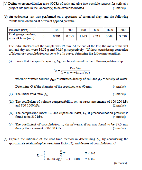 Solved a) Define overconsolidation ratio (OCR) of soils and | Chegg.com
