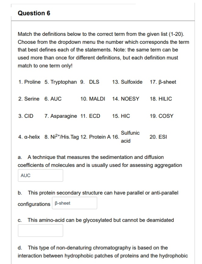 Solved Question 6 Match the definitions below to the correct | Chegg.com