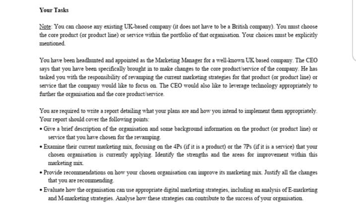 Your Tasks Note: You can choose any existing UK-based | Chegg.com