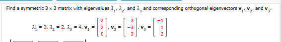 Solved Find a symmetric 3×3 ﻿matrix with eigenvalues λ1'λ2' | Chegg.com