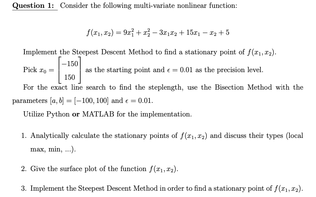 Solved Question 1: Consider the following multi-variate | Chegg.com