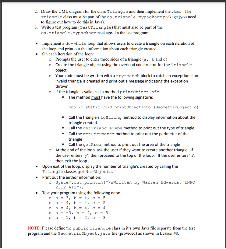Solved C3.1: Triangle 1. Design a public class named | Chegg.com