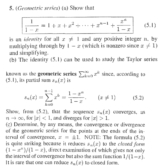 Solved 5. (Geometric series) (a) Show that | Chegg.com