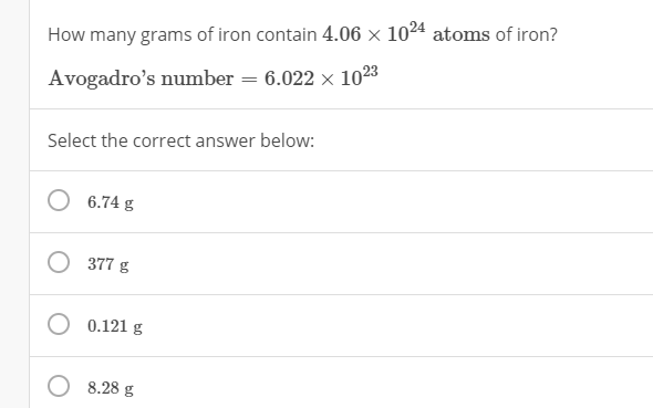 Solved How many grams of iron contain 4.06 x 1024 atoms of | Chegg.com