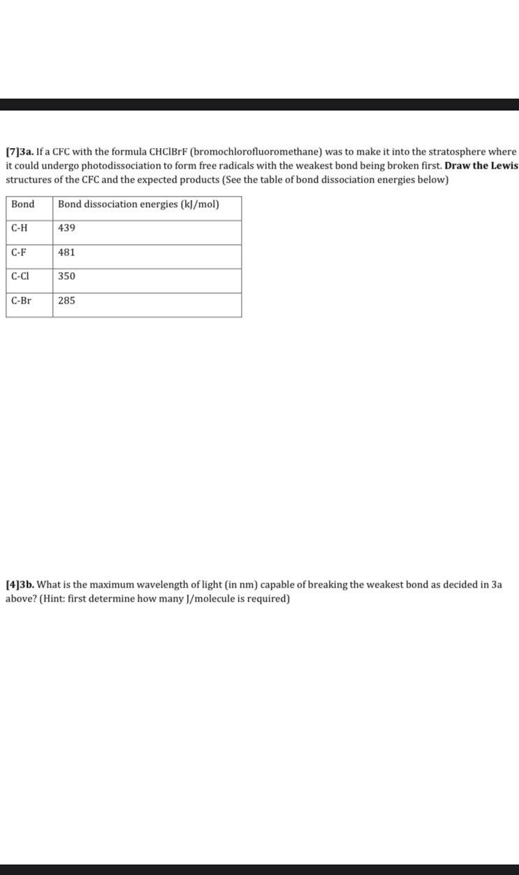 Solved [7]3a. If a CFC with the formula CHCIBrF | Chegg.com