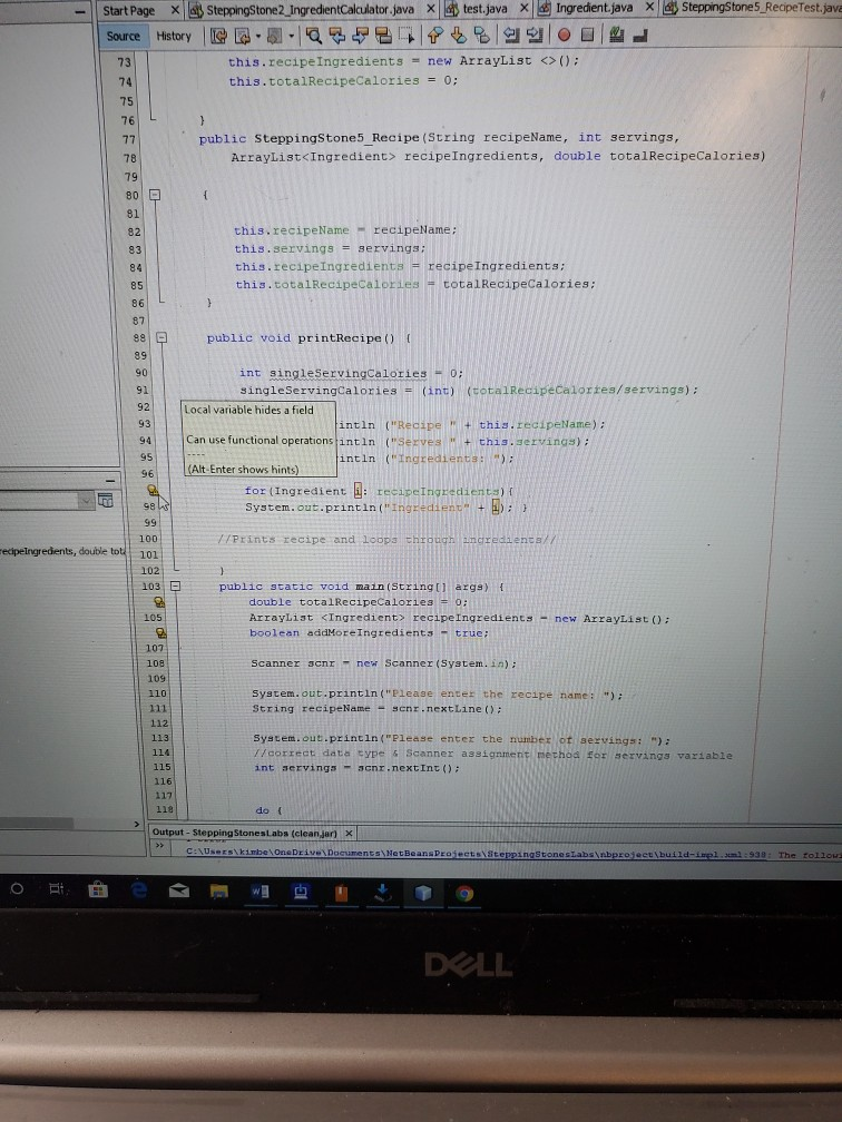S teppingStone5_RecipeTest.java Start Page x Source | Chegg.com