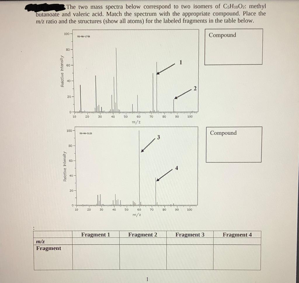 Solved The two mass spectra below correspond to two isomers | Chegg.com