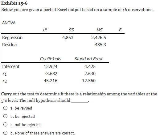 Solved Exhibit 15 6 Below You Are Given A Partial Excel