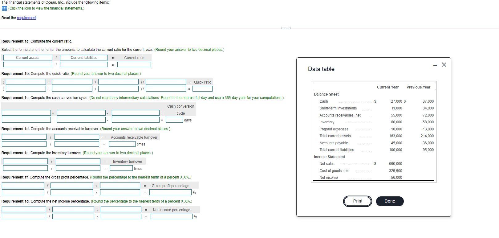 Solved The financial statements of Ocean, Inc., include the | Chegg.com