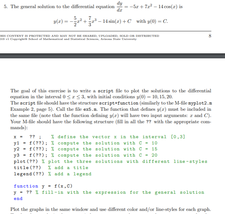 (Solved) : Matlab Plotting Multiple Functions Solve General Solution Differential Equations Code ...